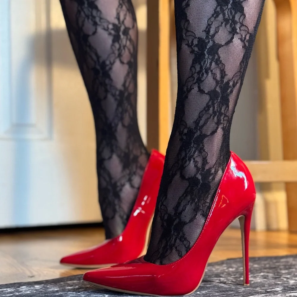 Accessories | Black Lace Patterned Thigh High Tights | Poshmark